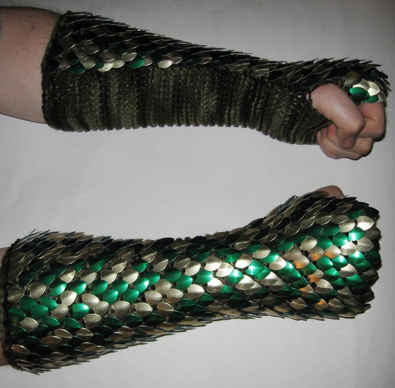 Scale Maille Armor Dragonhide Knitted Gauntlets Forest Elf - Etsy