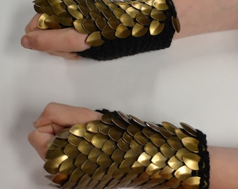 Scalemail Gauntlets Knitted Dragonhide Armor Bronze Warrior - Etsy