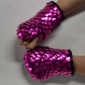 Scalemail Gauntlets in Knitted Dragonhide Armor Pink Fire Choose Your ...