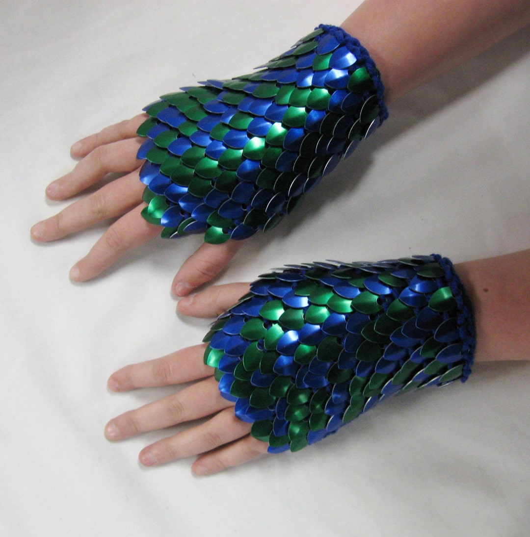 Scale Maille Gauntlets Knitted Dragonhide Armor Mottled Blue and Green ...