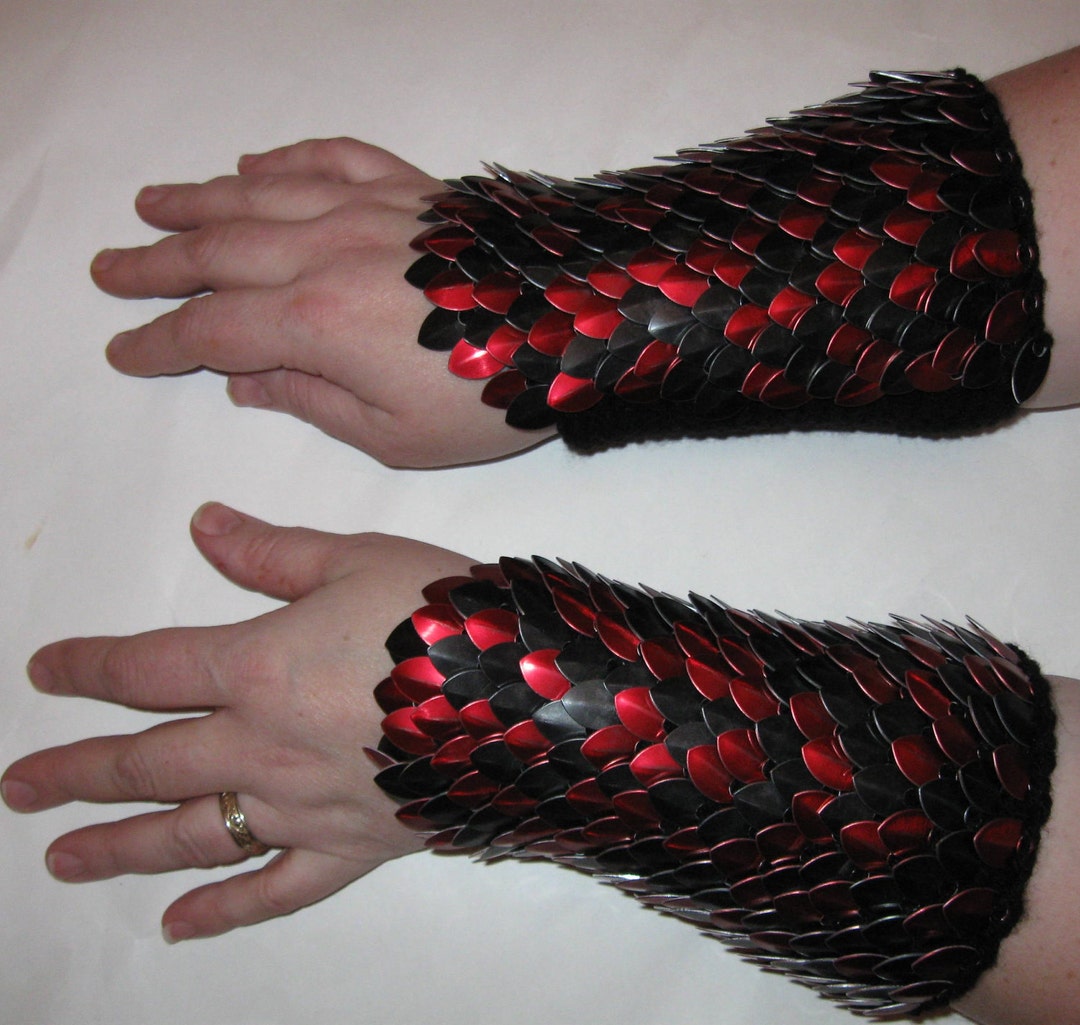 Scalemail Armor Bracers Knitted Dragonhide Red and Black Custom Made to ...