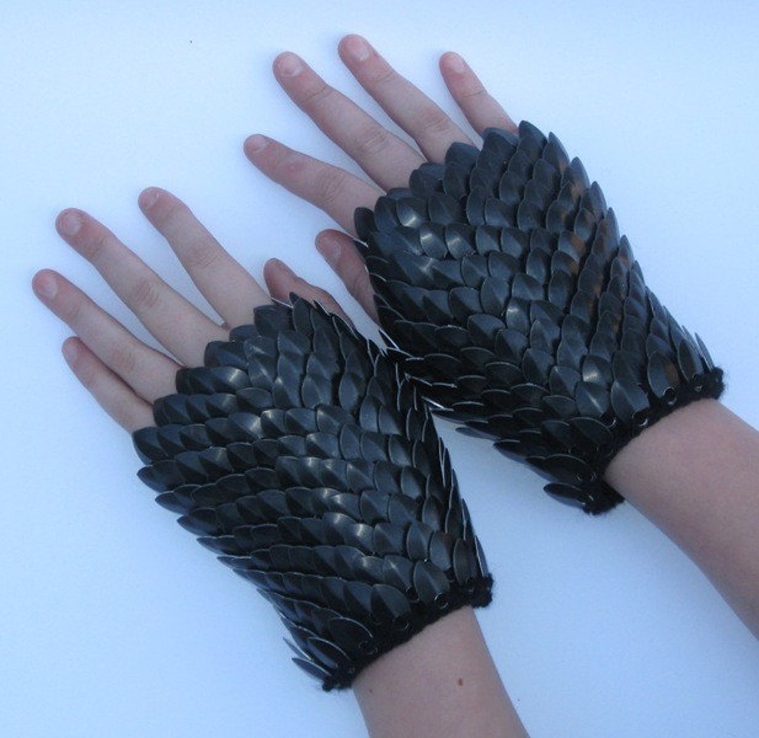 Scale Mail Gauntlets in Knitted Dragonhide Armor Choose Your Size Black ...