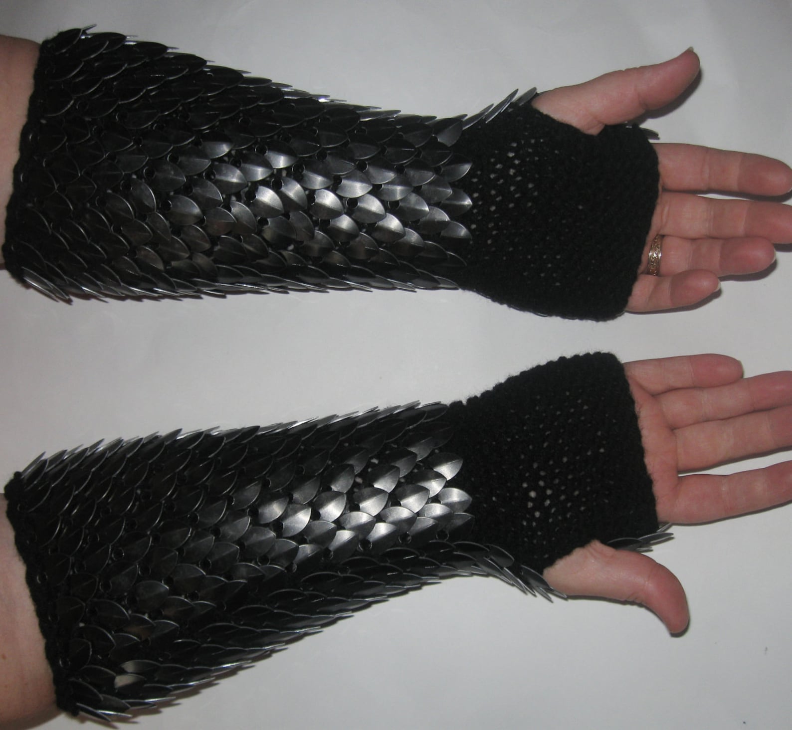 Scale Maille Knitted Dragonhide Armor Gauntlets Elbow Length Fully ...