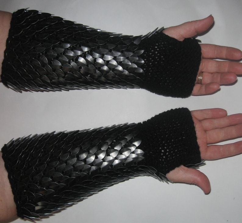 Scale Maille Knitted Dragonhide Armor Gauntlets Elbow Length Fully ...
