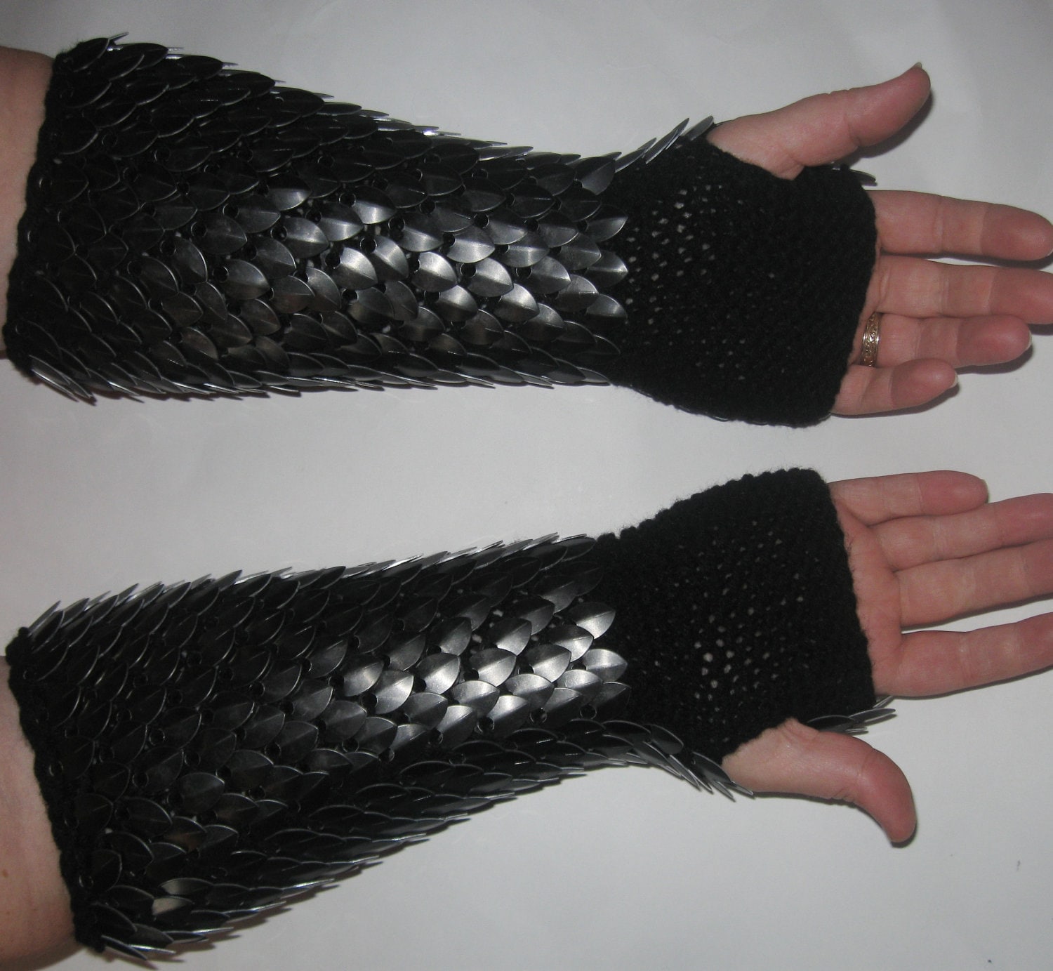 Scale Maille Knitted Dragonhide Armor Gauntlets Elbow Length Fully ...