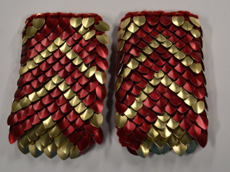 Scale Mail Gauntlets in Red and Gold Size Medium - Etsy