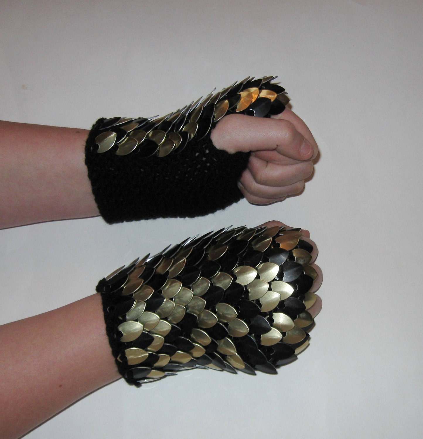 Scale Maille Gauntlets Knitted Dragonhide Armor Black and Gold | Etsy