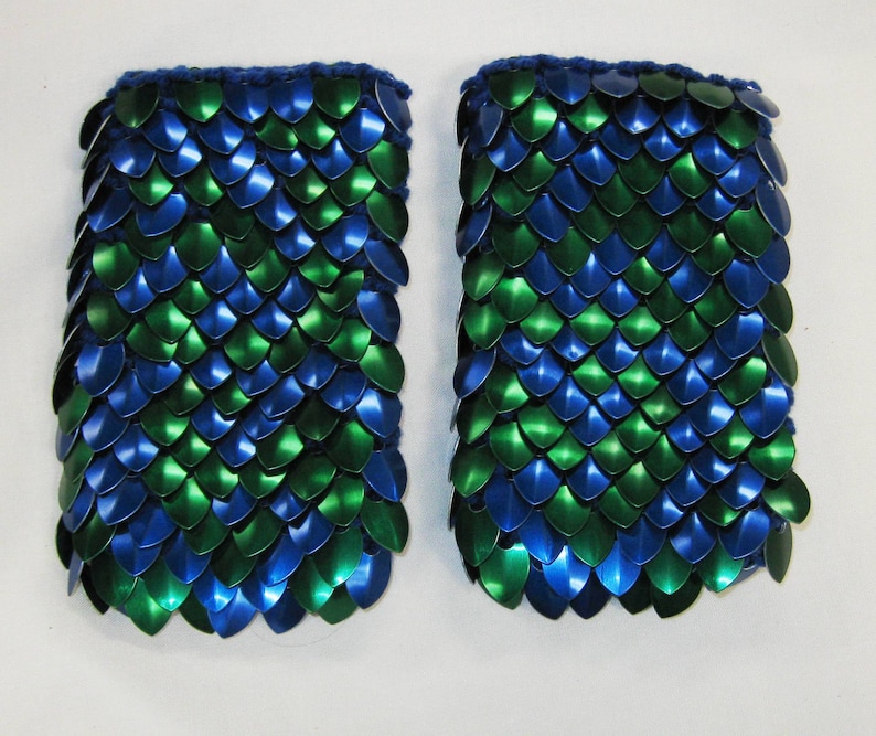 Scale Maille Gauntlets Knitted Dragonhide Armor Mottled Blue and Green ...