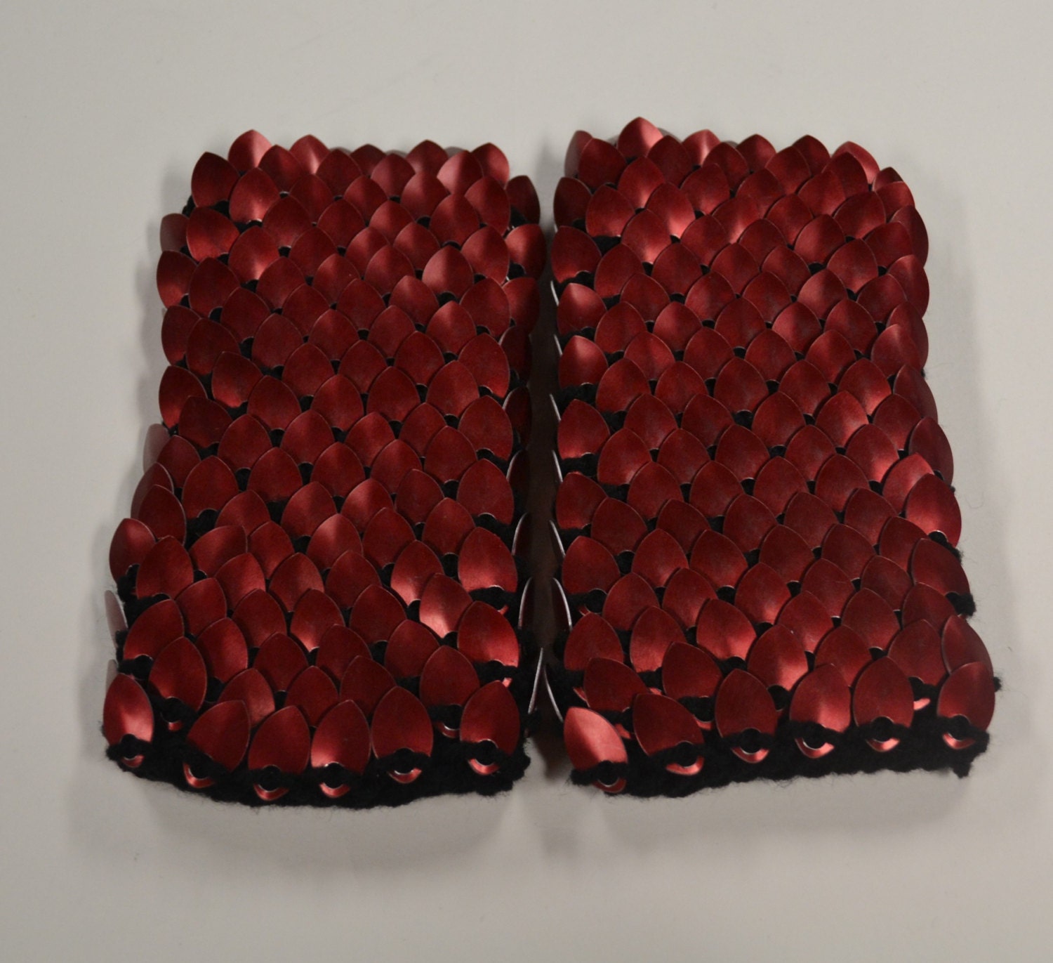 Scale Maille Armor Gauntlets Red on Black Knitted Dragonhide - Etsy