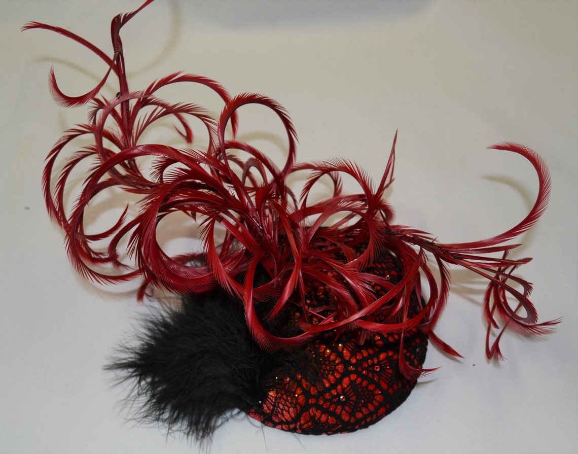 Flames and Feathers Fascinator Cocktail Hat | Etsy