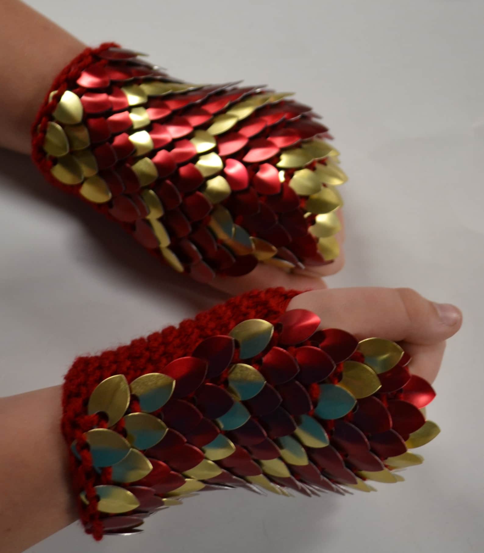 Scale Mail Gauntlets in Red and Gold Size Medium | Etsy