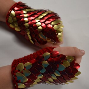 Scale Mail Gauntlets in Red and Gold Size Medium - Etsy