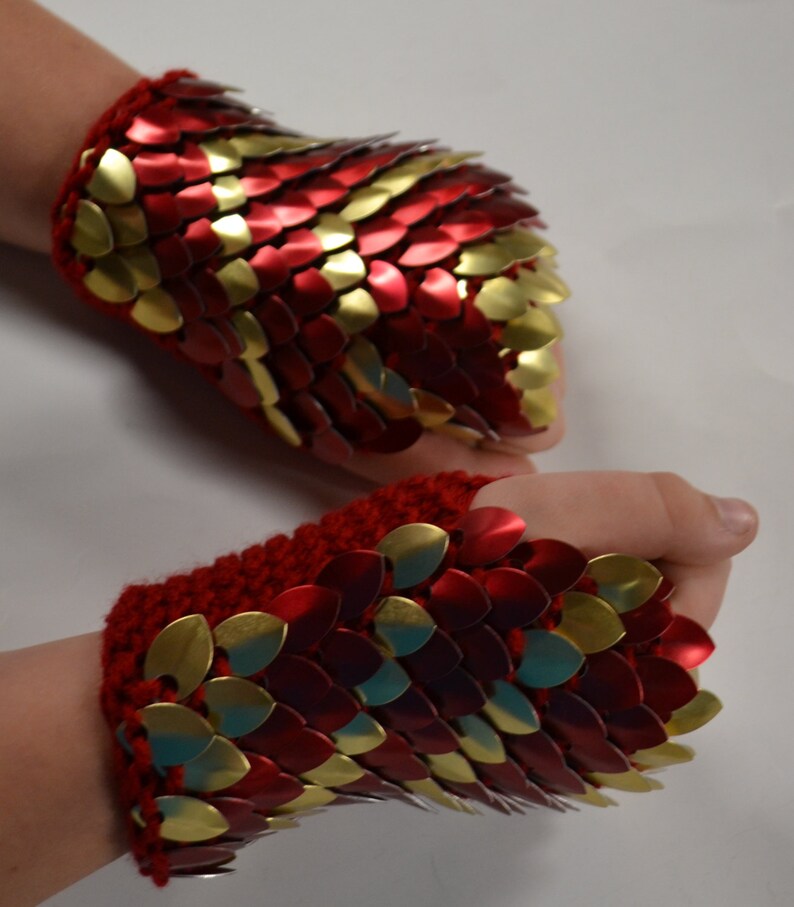 Scale Mail Gauntlets in Red and Gold Size Medium - Etsy