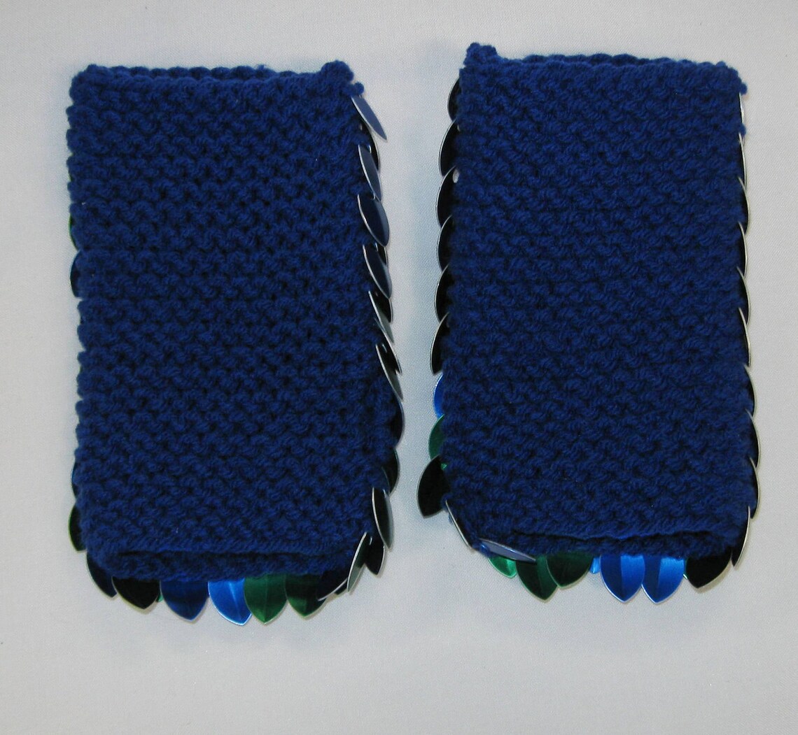 Scale Maille Gauntlets Knitted Dragonhide Armor Mottled Blue and Green ...