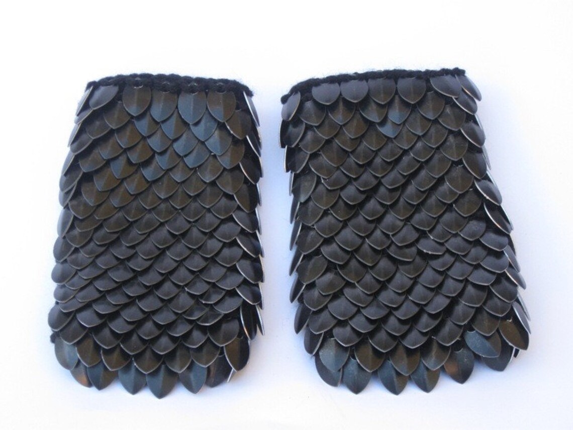 Scale Mail Gauntlets in Knitted Dragonhide Armor Choose Your Size Black ...