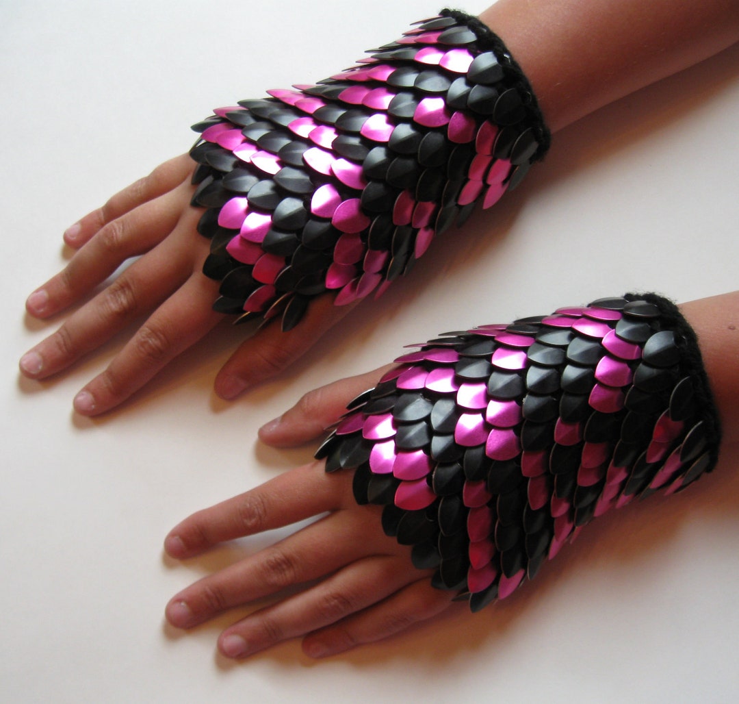 Tiger Scale Maille Dragonhide Gauntlets Knitted Armor in Pink and Black ...