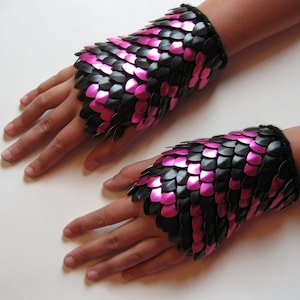 Tiger Scale Maille Dragonhide Gauntlets Knitted Armor in Pink and Black ...