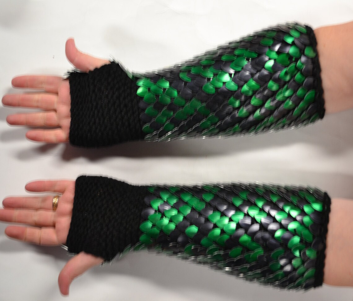 Scalemail Gauntlets in Knitted Dragonhide Armor, Elbow Length Custom ...
