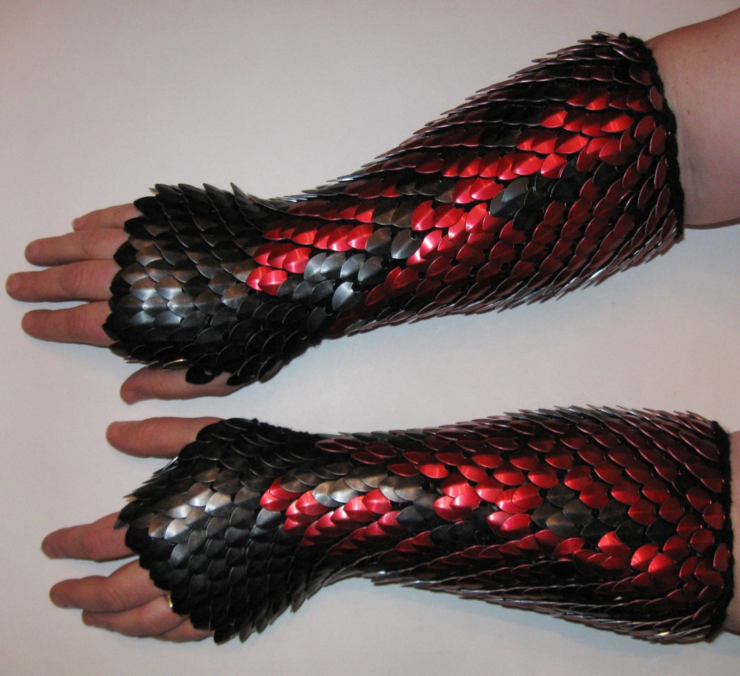Scale Maille Knitted Dragonhide Armor Gauntlets Elbow Length Fully ...