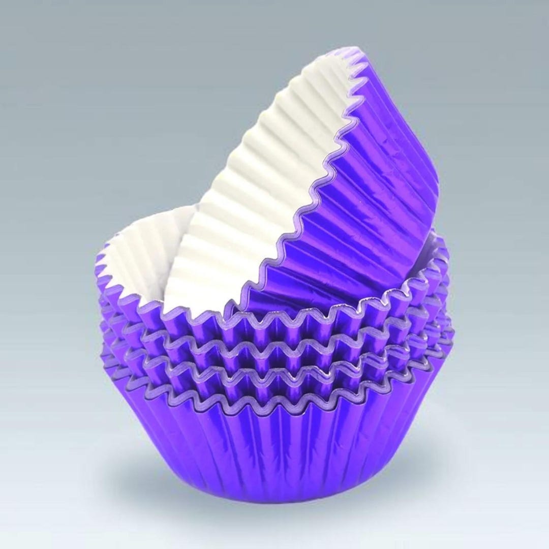 100 Purple Foil Cupcake Liners – Standard Size Metallic Baking Cups for ...