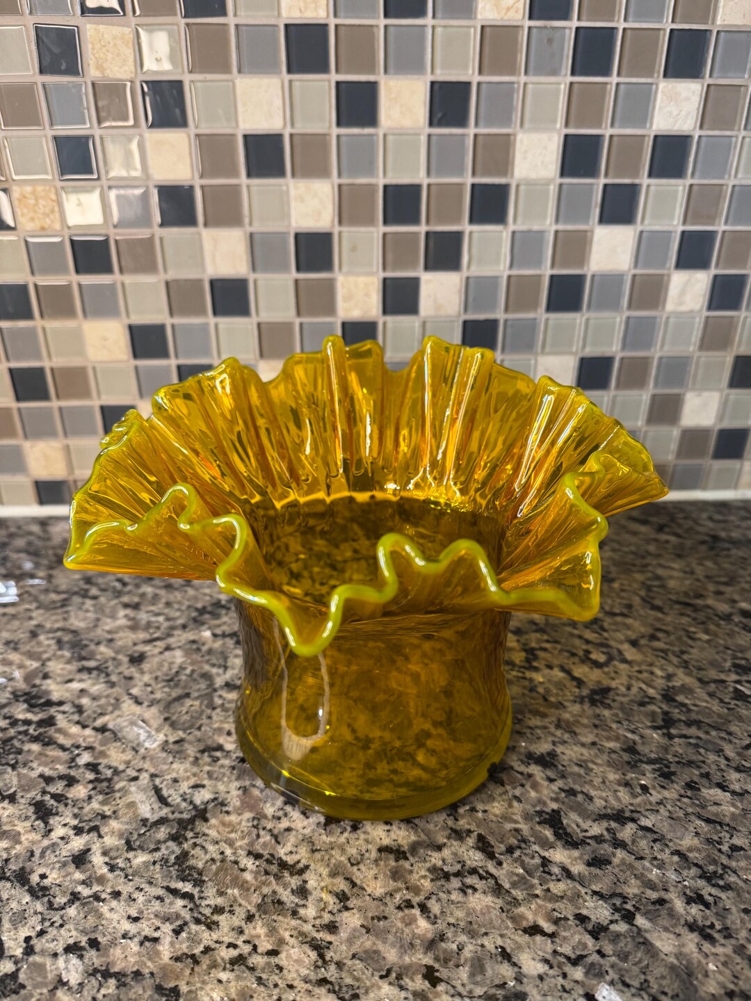 VTG RARE Blenko Yellow Glass Ruffled Crimped Pontil Hat Vase GLOWS - Etsy