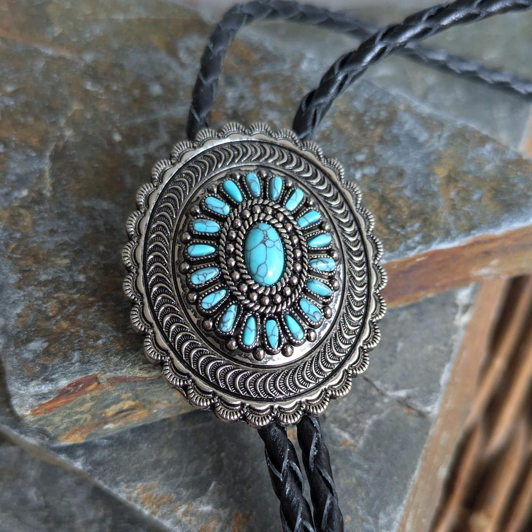 Bolo Tie With Silver and Turquoise Clip, Cowboy's Wedding Tie, Western ...