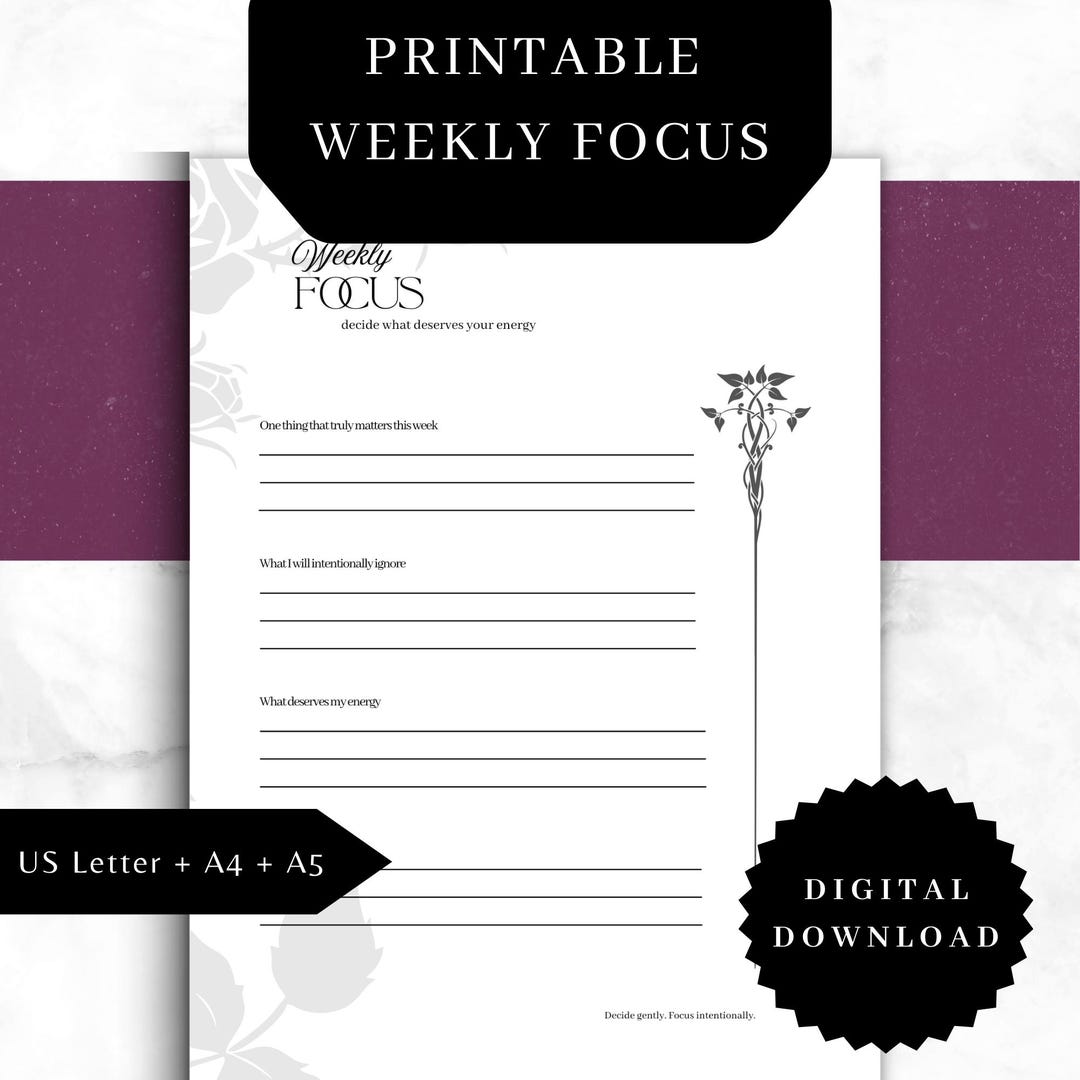 Weekly Focus Printable – Gothic Mental Clarity Page for Overthinkers ...
