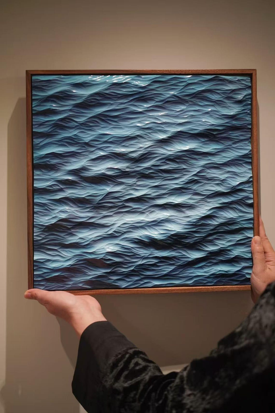 Eternal Tides: Hand-carved Ocean Wave in Wood | Textured Wooden ...