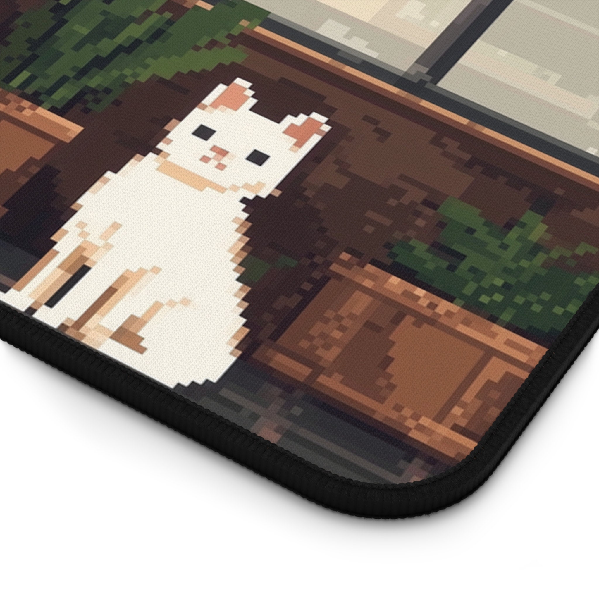 Cute Coffee Shop 8 Bit Pixel Art, Kawaii Desk Mat, Cat Plants Lovers ...