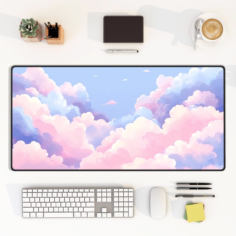 Pastel Clouds Desk Mat, Cute Pastet Mouse Pad, Kawaii Extended Gaming ...