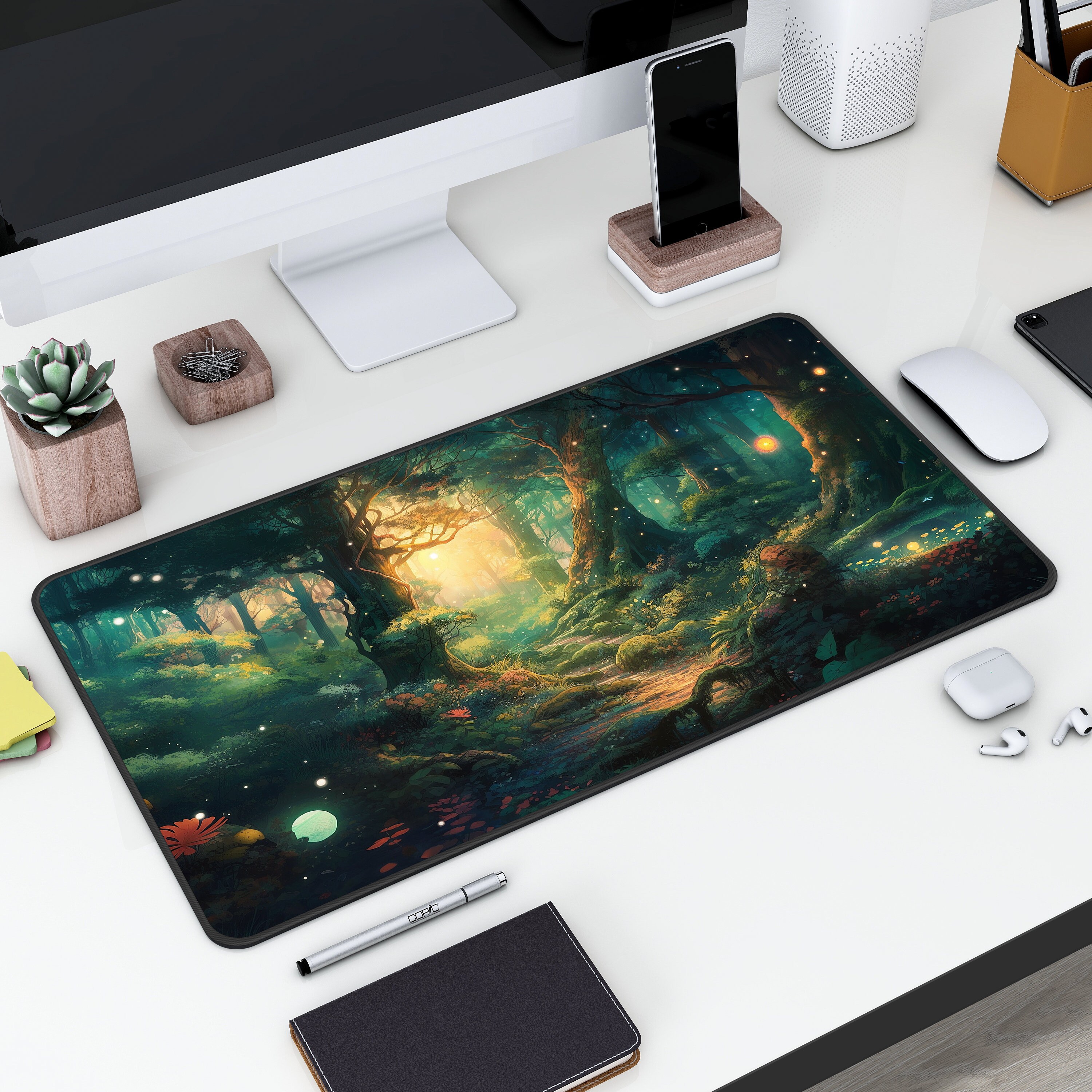 Fantasy Forest Desk Mat, Green Forest Mouse Pad XL Gaming Desk Mat ...