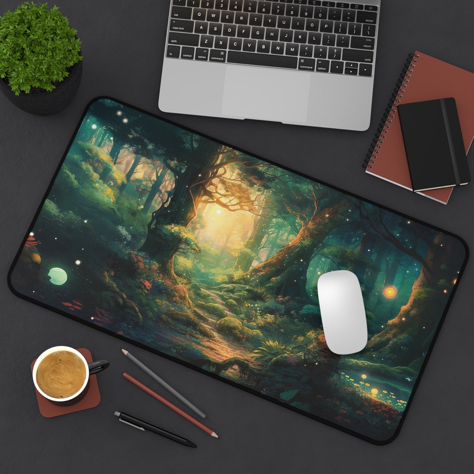 Fantasy Forest Desk Mat, Green Forest Mouse Pad XL Gaming Desk Mat ...