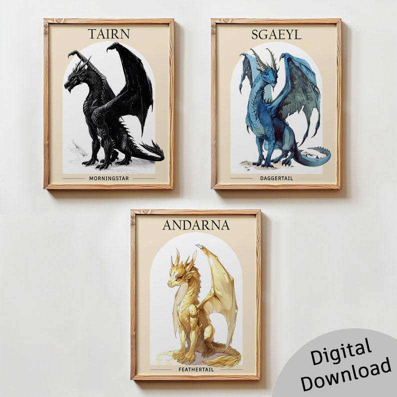 Fourth Wing Art Set of 3, Fourthwing Dragon, TAIRN SGAEYL ANDARNA Art ...