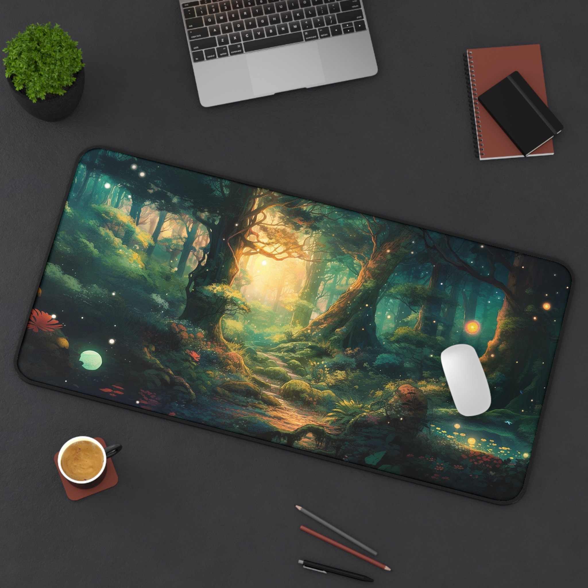 Fantasy Forest Desk Mat, Green Forest Mouse Pad XL Gaming Desk Mat ...