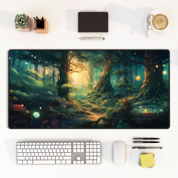 Fantasy Forest Desk Mat, Green Forest Mouse Pad XL Gaming Desk Mat ...
