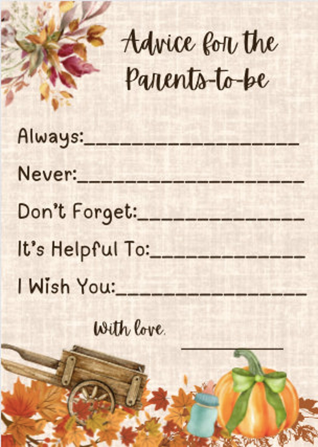 Editable Little Pumpkin Baby Shower Parent Advice, Little Pumpkin Baby ...