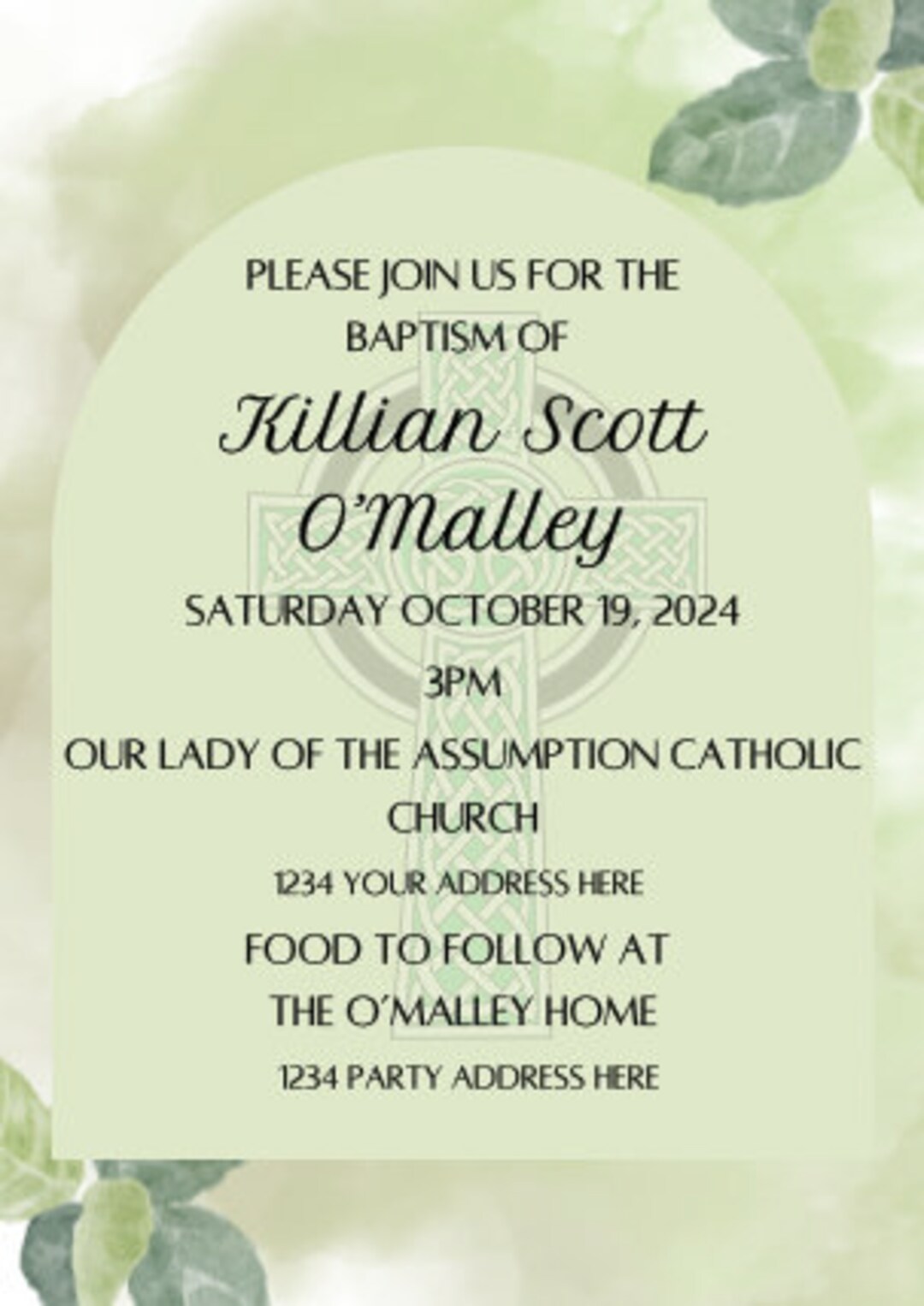 Editable Irish Baptism Invitation, Irish Catholic Baptism Invite ...