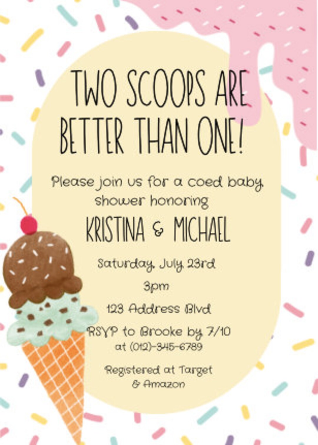 Editable Twin Ice Cream Coed Baby Shower Invitation, Twin Baby Shower Invite, Two Scoops Better ...