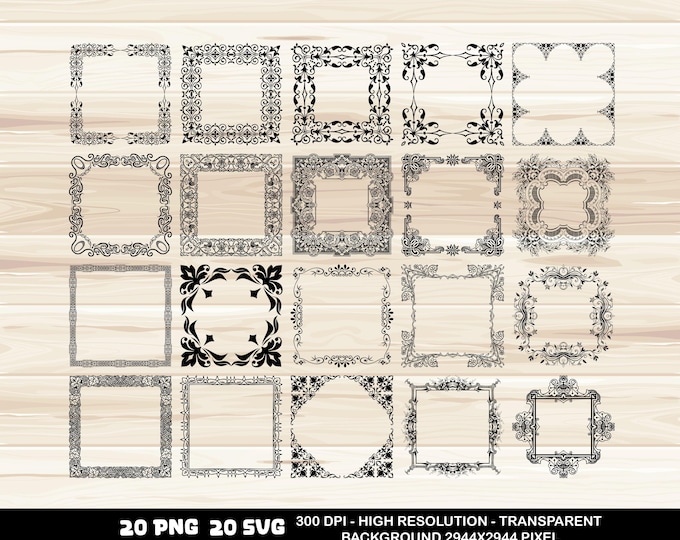 Ornate Square Frame SVG Bundle: Wedding Banner Clipart (digital ...