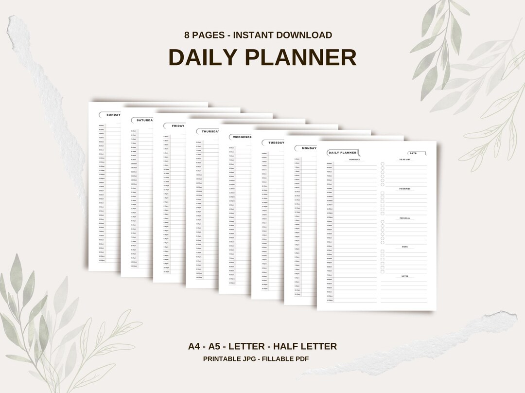 7 Day Planner Printable / Daily Planner / Personal Life Planner / Daily ...
