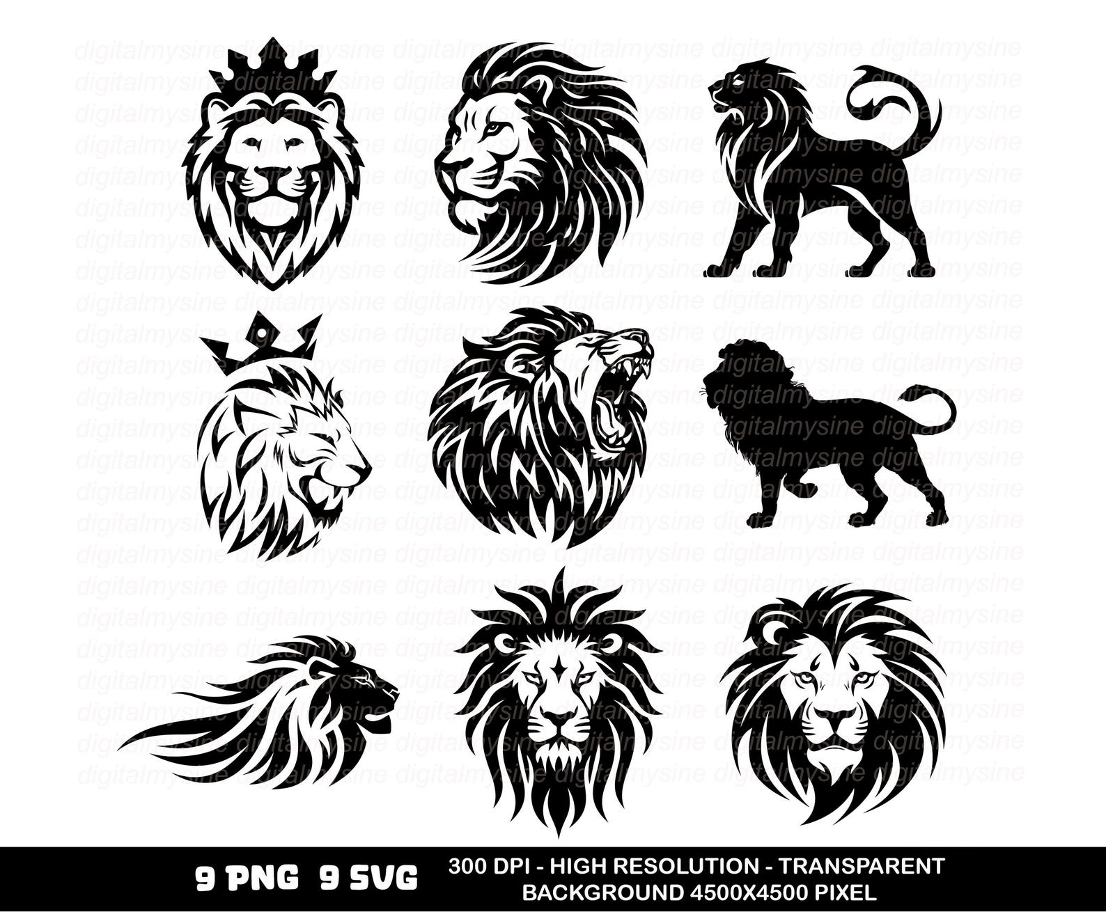 Lion Head Vector Bundle SVG, PNG, Lion Vector, Svg Files for Cricut ...