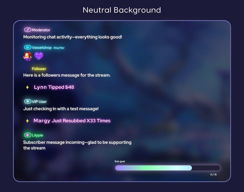Neon Glow Aesthetic Minimalist Chat & Goal Widget | Customizable Twitch ...