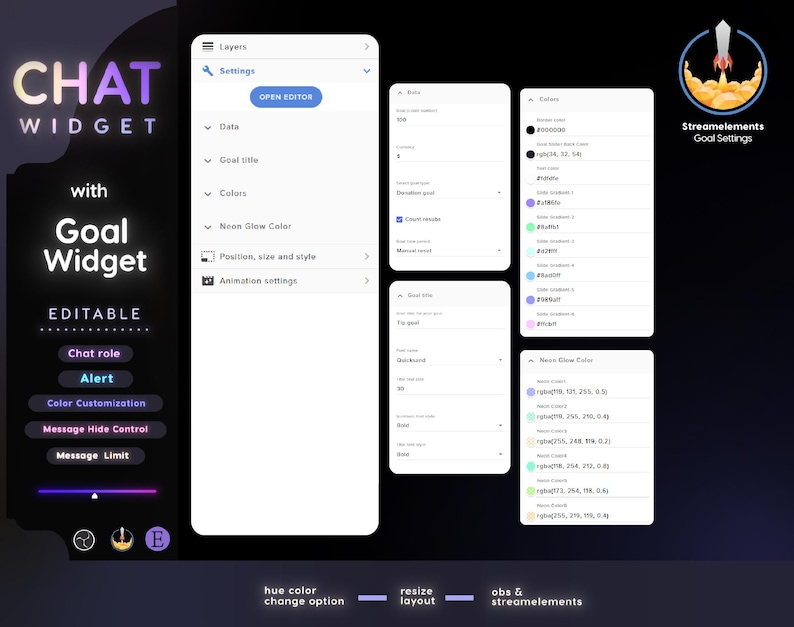 Neon Glow Minimalist Chat & Goal Widget | Twitch Streamelements and OBS ...