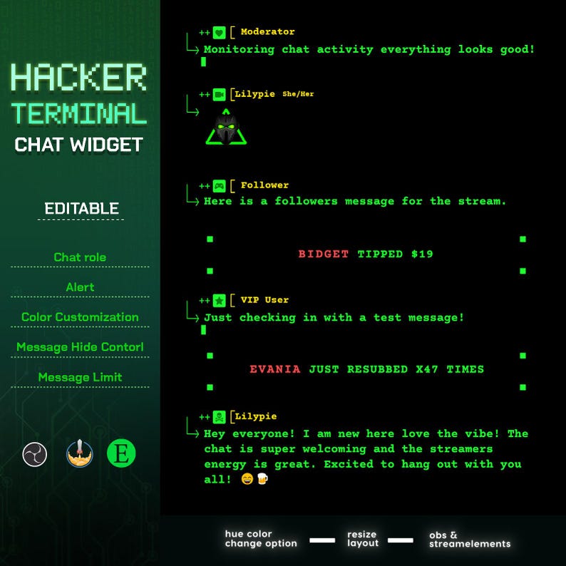 Hacker Terminal Twitch Chat Widget - Cyberpunk Streamelements & Event ...