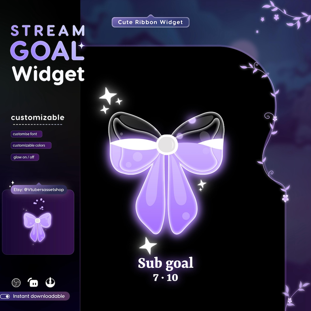 Stream Widget | Cute Ribbon Goal Widget | Glassy Ribbon/bow Goal Widget ...