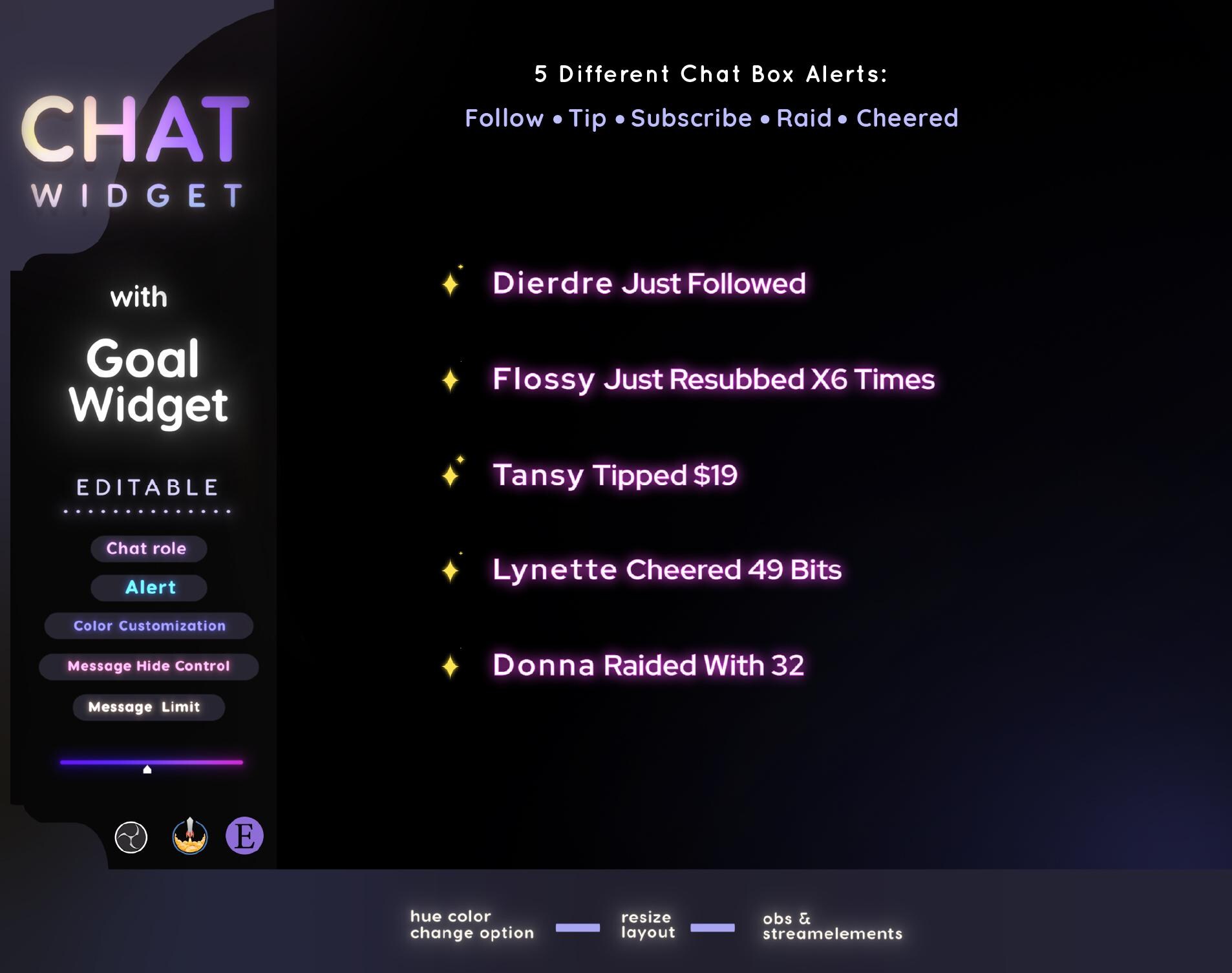 Neon Glow Twitch Chat Widget | Goal Bar Streamelements and OBS (digital ...