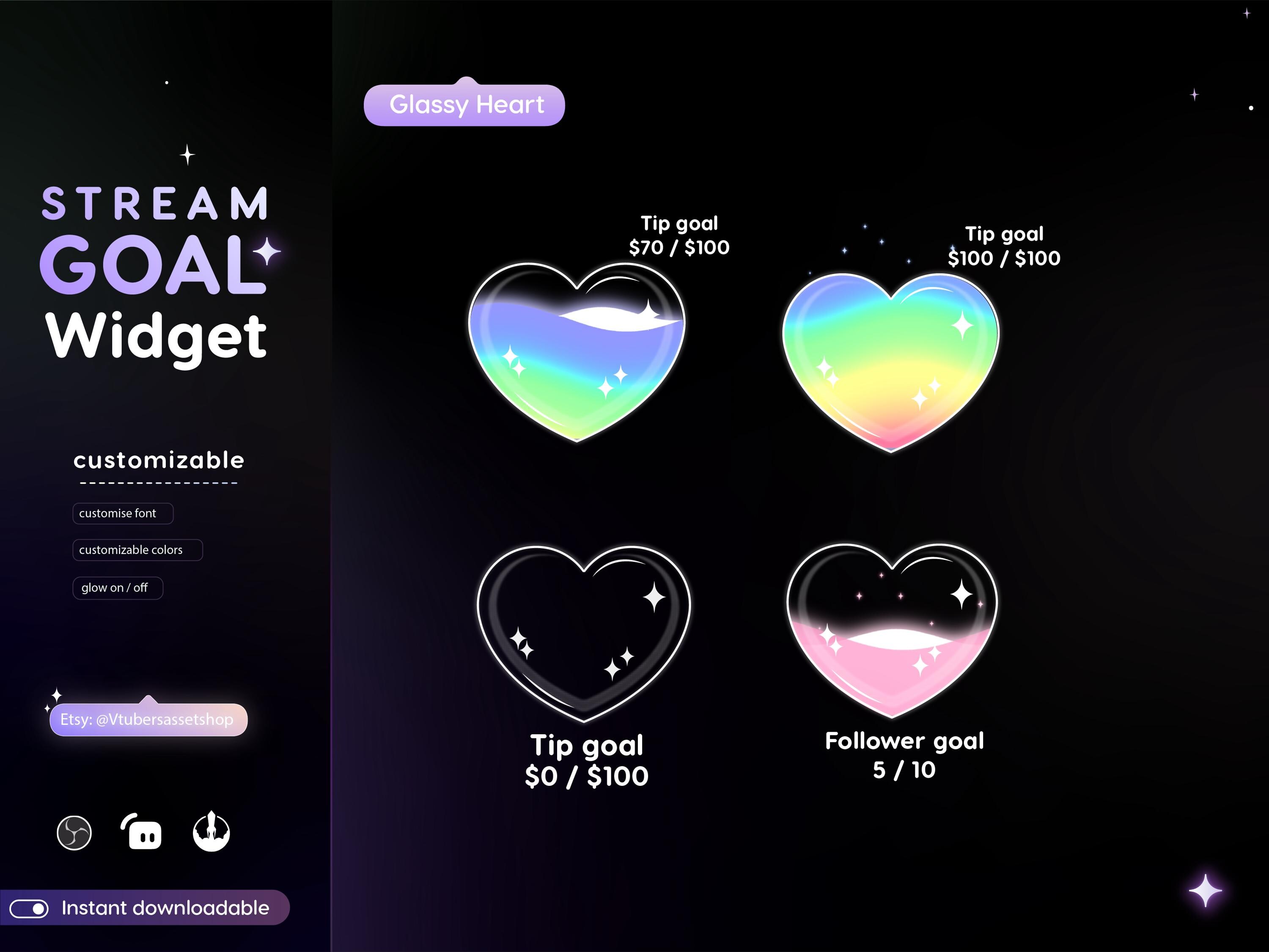 Rainbow Heart Liquid Goal Widget for Twitch Streamers | Customizable ...