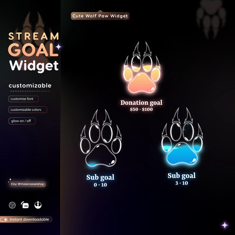 Stream Widget | Wolf Paw Goal Widget | Glassy Wolf Pet Goal Widget for ...