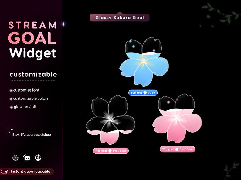Glassy Sakura Flower Stream Goal Widget: Streamlabs & Streamelements - Etsy