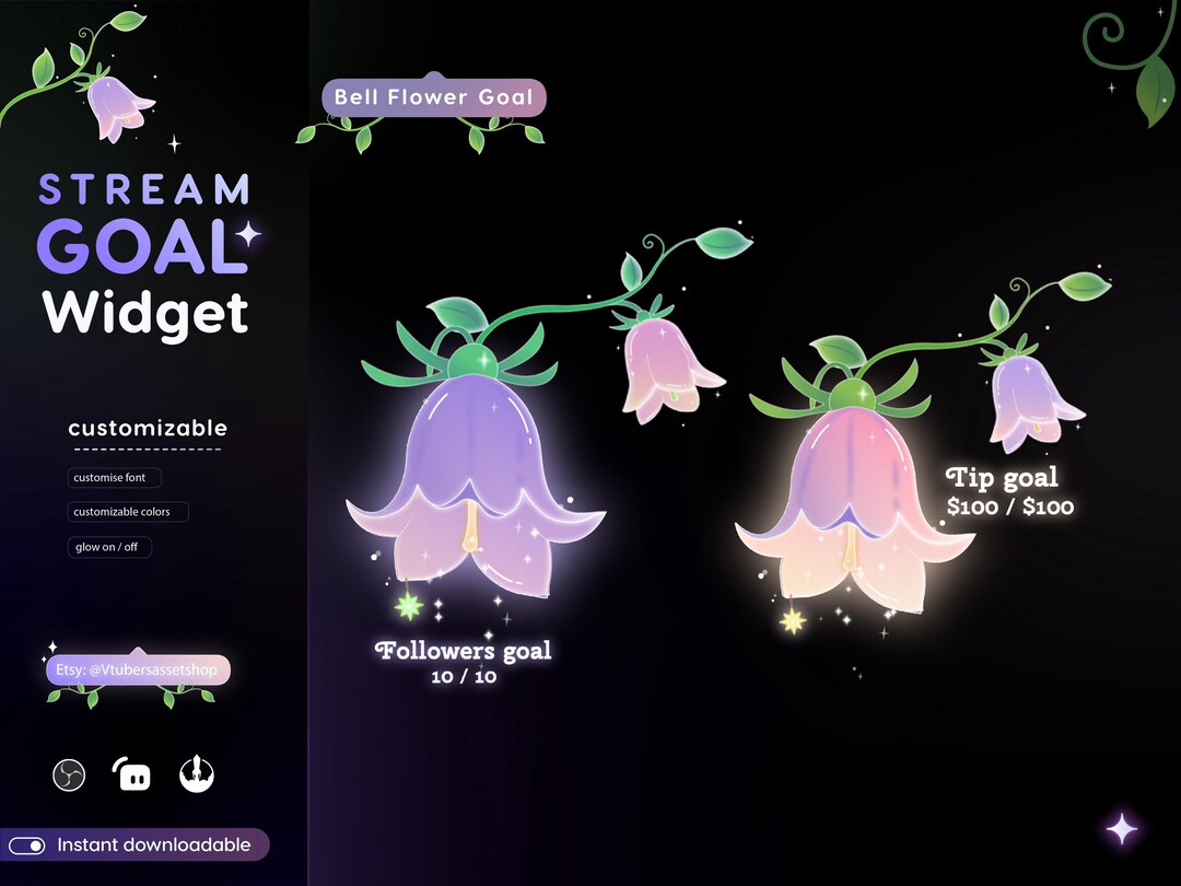 Bell Flower Twitch Goal Widget: Glassy Stream Widget - Etsy